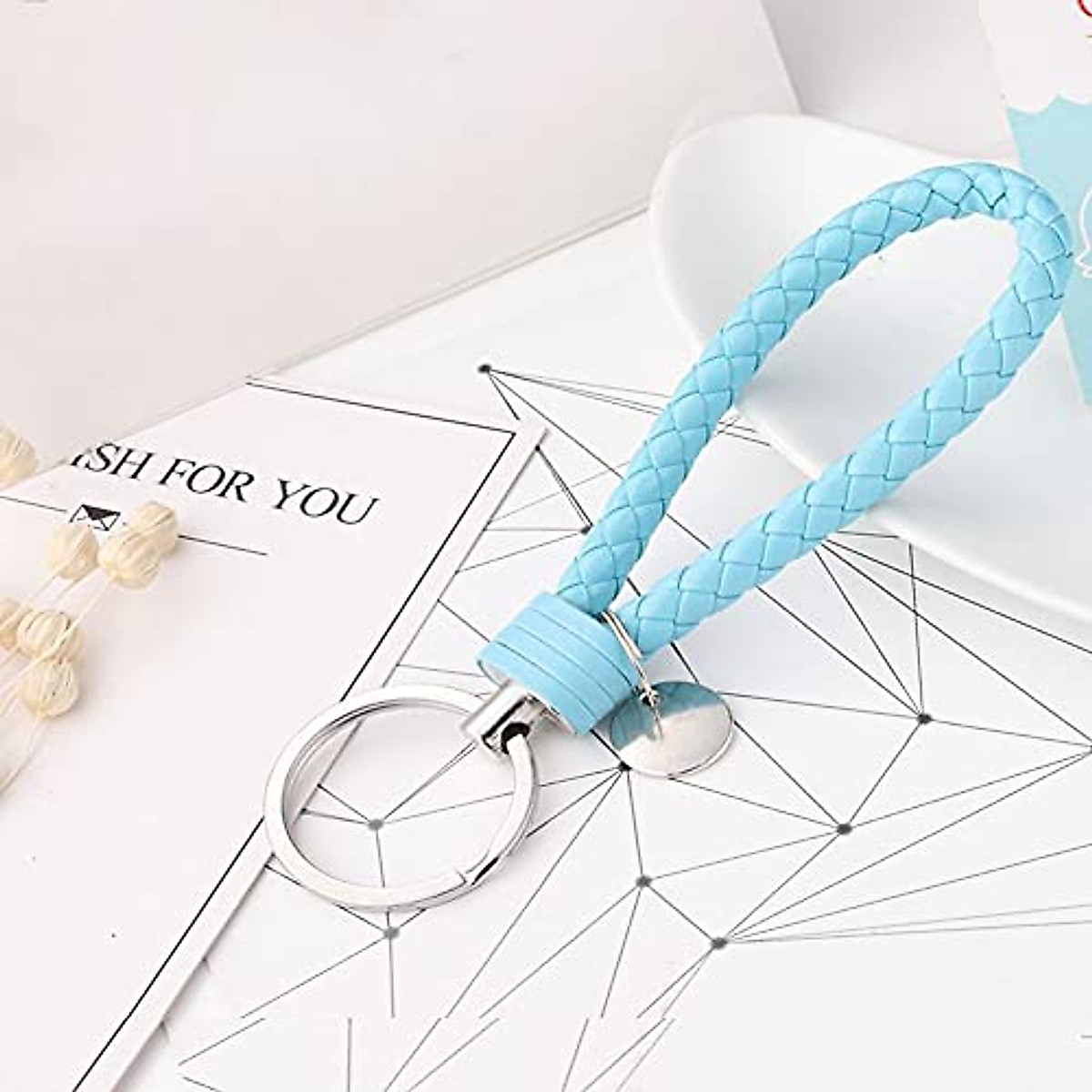 ocharzy Key Chains Handwoven Leather Keychain Simple Car Key Chain Accessories Keychain Gift for Men and Women Father‘s Day (Pack of 1, Sky Blue)