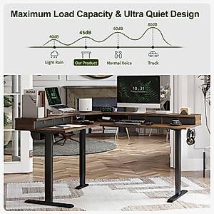 BANTI 63" L-Shaped Electric Standing Desk,Height Adjustable Stand up Desk with 3 Drawer,Corner Stand up Desk, Black Walnut Top
