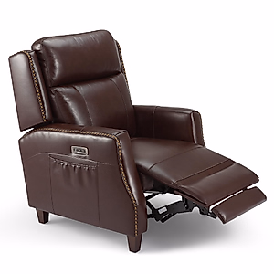 Genuine Leather Recliner Chair, Power Recliner Built-in High Elastic Sponge, Power Recliner Chair for Living Room, Home Theater, Bedroom, Office - Dark Brown
