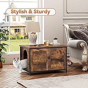 RunLexi Cat Litter Box Enclosure Furniture with Top Opening, Hidden Cat Washroom Furniture for 2 Large Cats, Extra Large Wooden Cat Litter House, Enclosed Modern Litter Box Cabinet, Rustic Brown