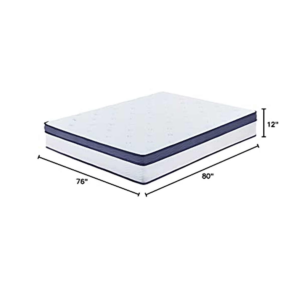 PrimaSleep 12 inch Euro Top Spring Mattress,White and Navy, King