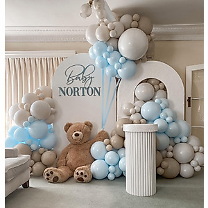 Grcypa Dusty Blue Balloon Garland Arch Kit with Dusty Blue Balloons Sand White Balloons White Balloons for Boy Girl Bear Baby Shower Birthday Gender Reveal Bridal Wedding Party Decorations