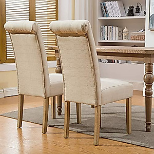LSSBOUGHT Button-Tufted Classic Accent Dining Chairs with Solid Wood Legs, Set of 4 (Tan)