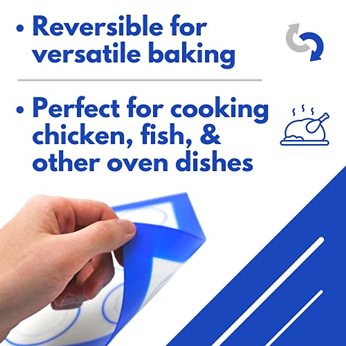 Jenaluca Silicone Baking Mat 2 Pack Non Stick with Cookie Measurements Heat Resistant for Cookies & Other Pastries or Meat,Pastry Mat,Non Slip- 16.5 x 11.6