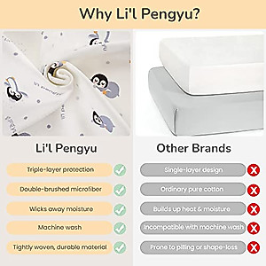 Comfy Mattress Pad Bassinet Sheet (2 Per Pack) Li’l Pengyu, Dual Front Super Soft Double-Brushed Microfiber & TPU Waterproof Neutral Fit Sheets, Crib Sheets for Boys Girls, Toddler Bed (31.1"X19.5")