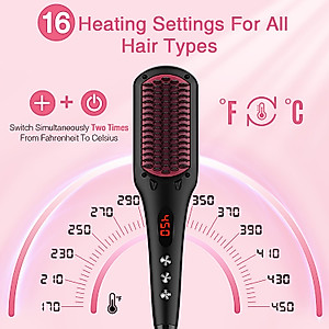 Enhanced Ceramic Hair Straightener Brush by MiroPure, 2-in-1 Ionic Straightening Brush with Anti-Scald Feature, Auto Temperature Lock & Auto-Off Function (Black)