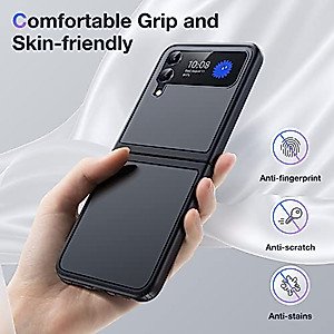 Humixx for Samsung Galaxy Z Flip 4 Case with 2X HD Lens Protector, [Mil-Grade Protection][Anti-Fingerprint] Translucent Matte Hard PC Back with Soft TPU Edge & Airbag Shock- Black