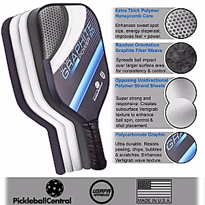 Pickleball Paddle - Rally Graphite Power 5.0 | Honeycomb Core, Graphite/Poly Hybrid Composite Face | Paddle Cover Included | Red/Standard Grip