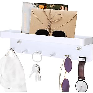 HAYAN Key Holder for Wall, Wall Mount Mail Key Hanger Organizer Shelf, Key Hooks Rack, Small Key Hanger for Home Entryway, Hallway, Kitchen, Office - White