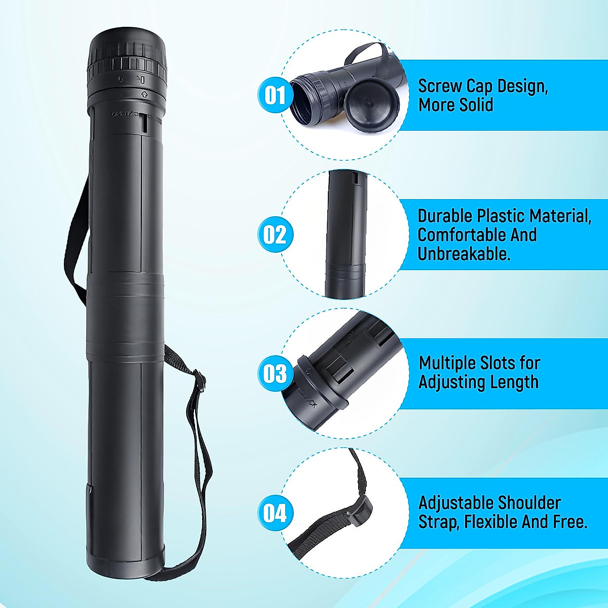 Poster Tube, Expandable Document and Poster Storage Transit Tube, Telescoping Blueprint Carrying Transport Tubes with Strap