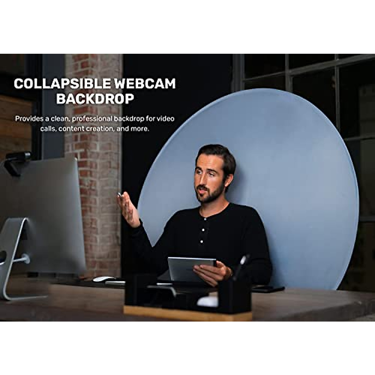 Webaround Big Shot 56" | Grey | Portable Collapsible Webcam Backdrop | Attaches to Any Chair | Wrinkle-Resistant Fabric | Ultra-Quick Setup and Takedown | Perfect for Zoom, Webex, Teams, etc.