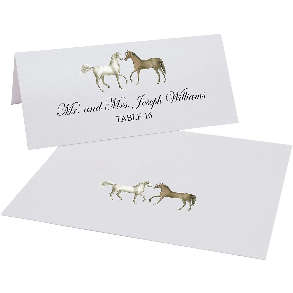 Two Horses Place Cards, Set of 25, Pre-cut and Scored - Wedding, Party, Dinner, and Special Events - Made in the USA