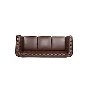 LEVNARY Chesterfield Sofa, Classic Tufted Upholstered Leather Couch, Modern 3 Seater Couch Furniture with Tufted Back for Living Room Office (Dark Brown)