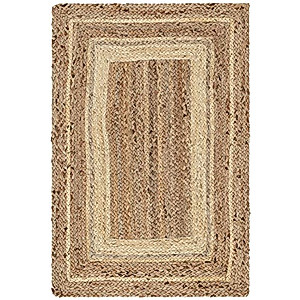 Well Woven Larkspur Border Pattern Contemporary White & Natural Color Hand-Braided Basket Weave Jute 2' x 3' Area Rug