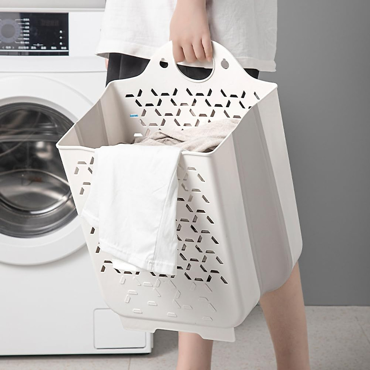 Collapsible Laundry Basket Clothes Storage Basket Dirty Cloth Basket Laundry Hamper Wall Mounted Laundry Basket Plastic Storage Bathroom Basket Organizer Tpe Child White Clothing