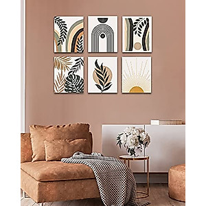 Boho Wall Art , Minimalist Wall Art , Boho Room Decor, Mid Century Modern Framed Canvas Wall Art, Abstract Boho Wall Decor, Bohemian Moon Phases Wall Painting For Living Room Bedroom Kitchen Office Home Decor Set of 6, 8x10in (Framed)