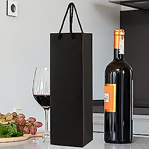 SEUNMUK 30 Pack 13.8 x 4.3 x 3.5 Inch Black Bulk Wine Bottle Gift Bags, 250 gsm Strong Paper Wine Gift Bags with handles, Elegant Paper Wine Bags for Party Shopping Retail Wedding