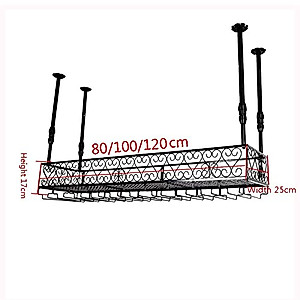 Ceiling Glass Rack Ceiling Hanging Display Rack,Adjustable Height,Industrial Metal Bottle Holder,Stemare Holder,Restaurants/Bars/Home Decorative Storage Shelf