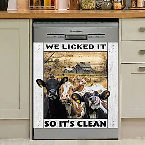 Homa Cow Magnet Dishwasher Cover, Rural Farm Decor Refrigerator Magnets Decorative Funny Fridge Magnetic Kitchen Decal Vinyl Panel Decorative 23W*17H inch