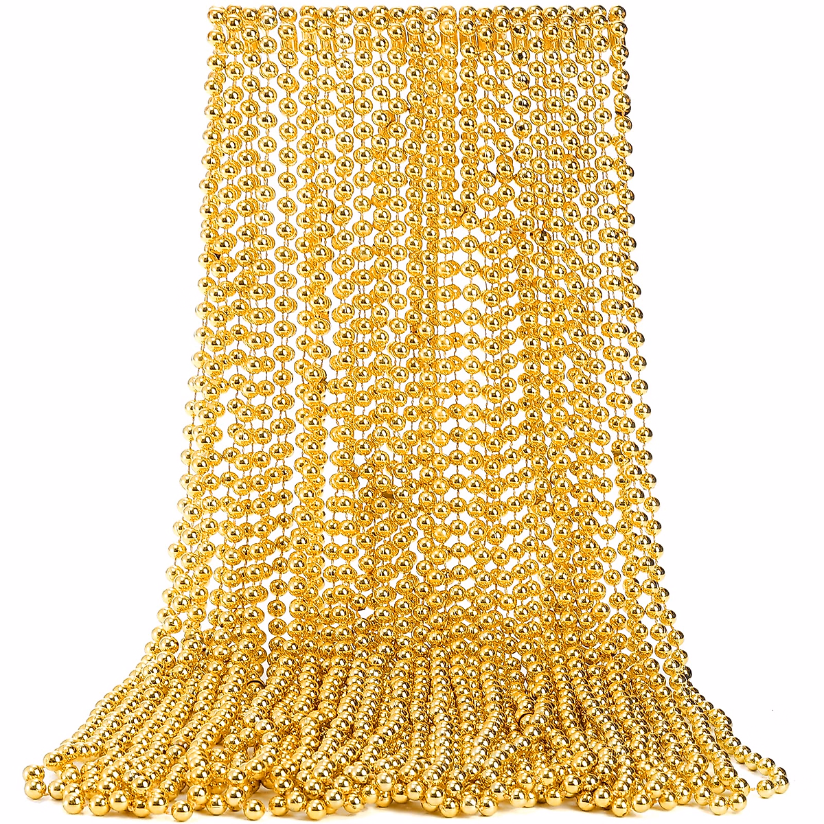 Elsjoy 24 Pieces 32 Inch 7mm Metallic Gold Beaded Necklace, Mardi Gras Beads Gold Party Bead Necklace for Party Costume, Birthday, Wedding, Holiday