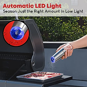 ChefGiant Electric Salt and Pepper Grinder - Automatic Gravity Activated Operation with LED Light | Adjustable Coarseness | Batteries Included | Bonus Spoon & Brush - Stainless Steel