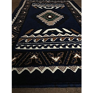 Southwest Native American Door Mat Area Rug Navy Blue Design D143 (2 feet X 3 Feet 4 inch)