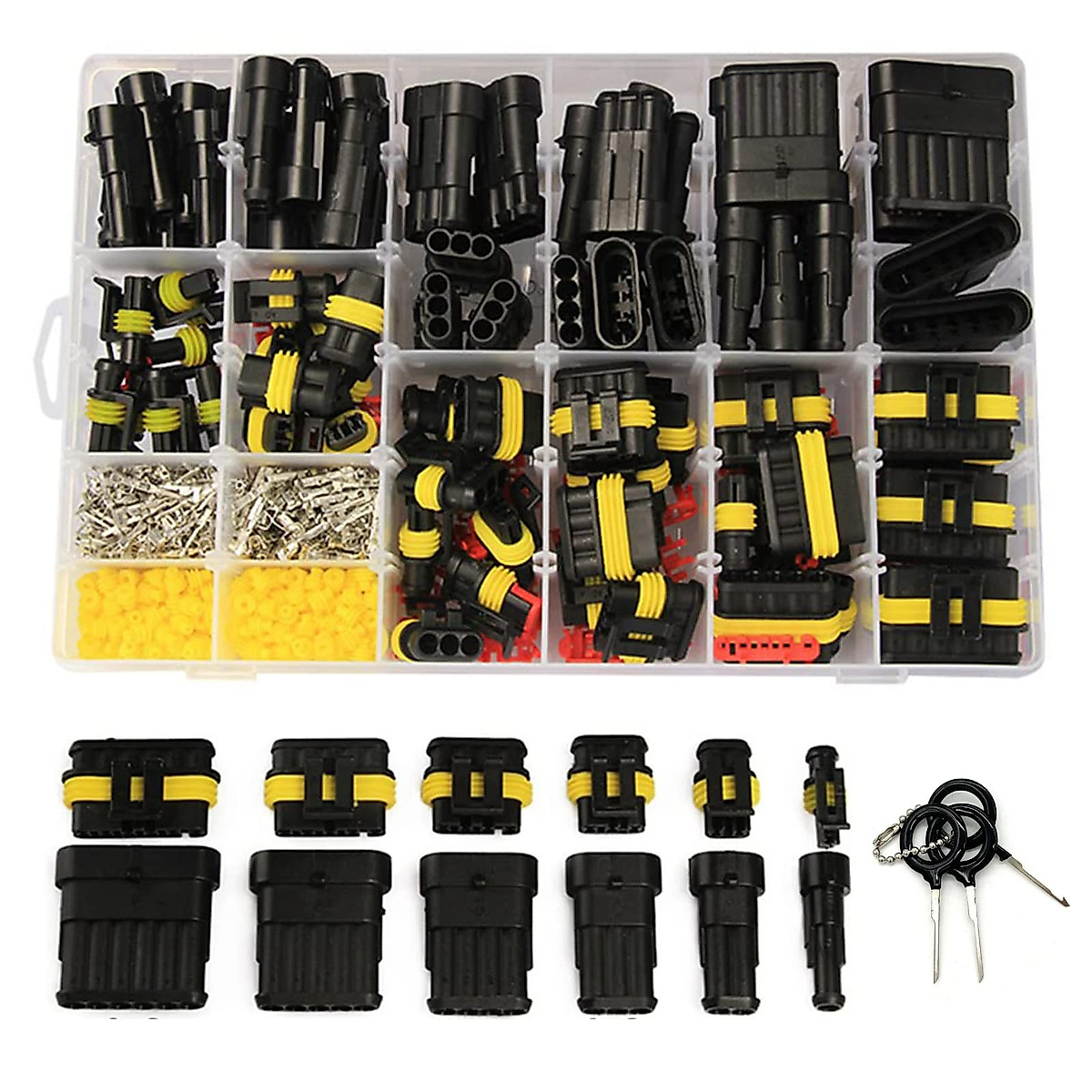 Amliber 798Pcs 50 Kits Waterproof Automotive Electrical Connector Terminals 1/2/3/4/5/6 Male&Female Pin Automotive Wire Connectors Kit for Car Motorcycle Marine 22-16 AWG