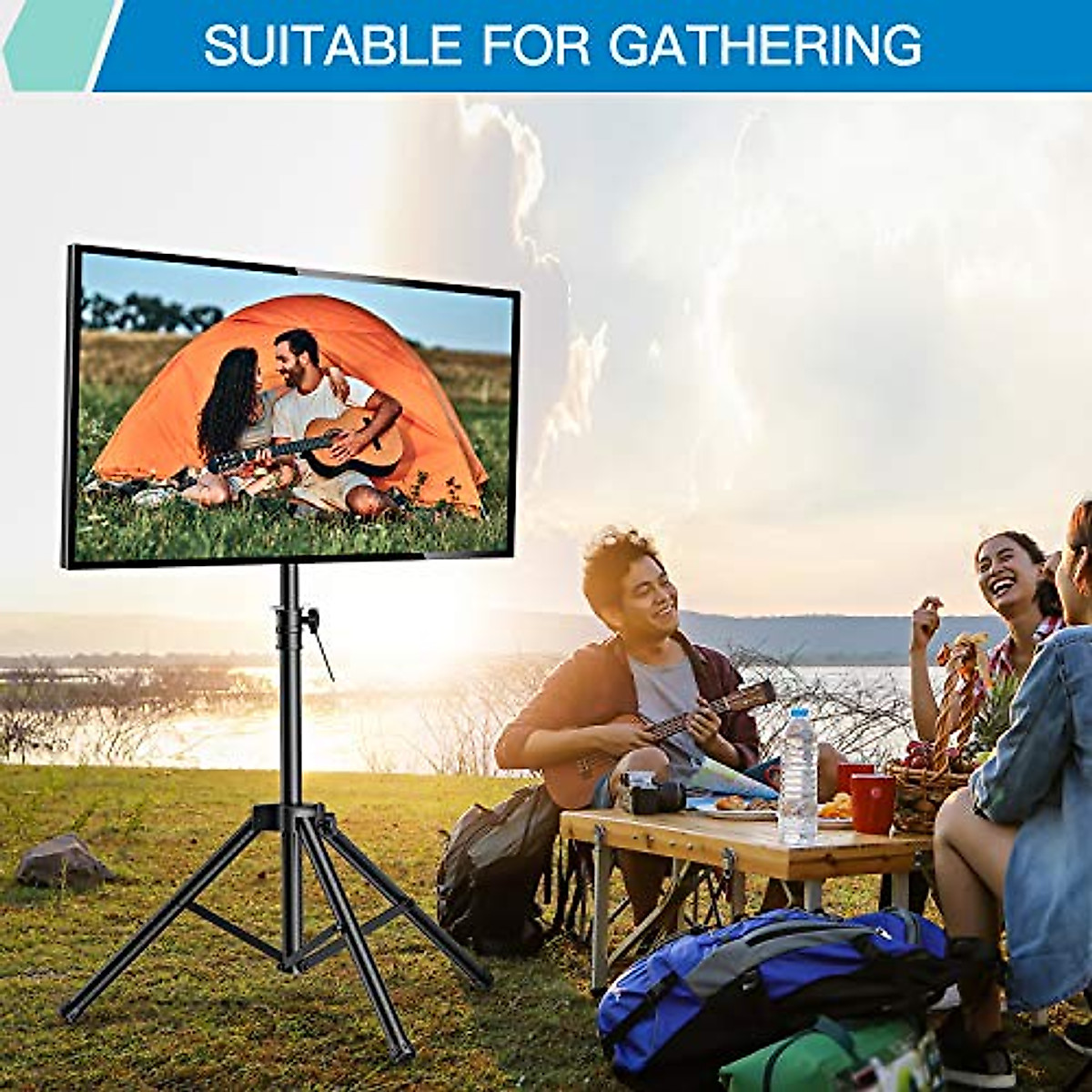 PERLESMITH Tripod TV Stand -Portable TV Stand for 37-80 Inch LED LCD OLED Flat Screen TVs-Height Adjustable Display Floor TV Stand with VESA 600x400mm, Holds up to 110lbs PSTM2