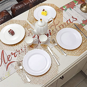 U'Artlines Octagonal Placemats Hollow Out Mats Vinyl Non-Slip Heat Insulation Kitchen Table Mats(Octagonal Gold, 6pcs)