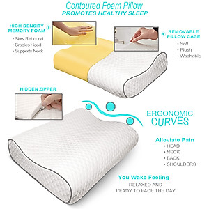 Memory Foam Cervical Neck Pillow - Back, Stomach, and Side Sleeper Pillow for Neck and Shoulder Pain Relief and Snoring Reduction - Orthopedic Neck Support Pillow with Breathable Cover