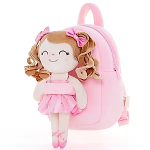 Gloveleya Toddler Girls Backpack for Kids with Soft Toys Plush Curly Ballerina Doll Pink 9 Inches