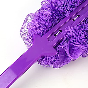 Back Scrubber Brush Long Handle for Shower, Loofah On a Stick Sponge Back Brush, Body Exfoliator Scrubber Bath Brush for Men Women, Exfoliating Cleaning Back Scrubber for Elderly (2 Pack-Green+Purple)