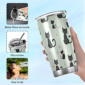 Amooorous Cartoon Cute Black Cat Stainless Steel vacuum insulated water bottle with Straw Lid coffee mug travel for School, Sports, Daycare, Camp & More leakproof 20oz insulated tumbler botellas para