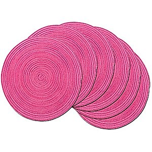 SHACOS Round Braided Placemats Set of 6 Cotton Round Place Mats 15 inch Washable Table Mats for Holiday Party (Hot Pink, 6)