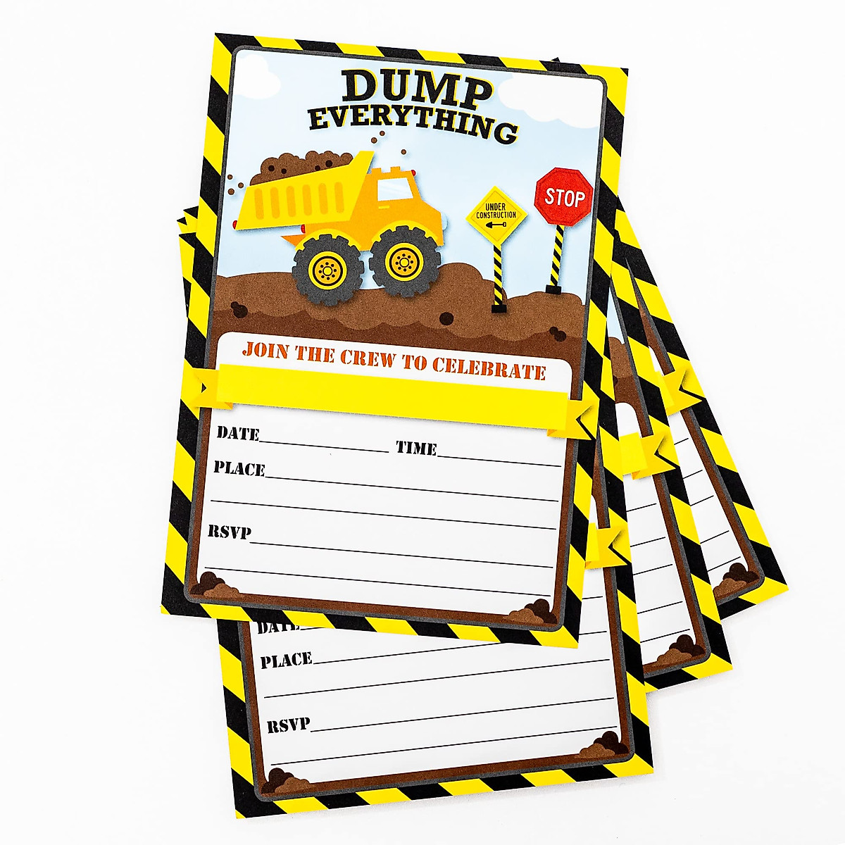 25 Construction Invitations and Envelopes (Large Size 5x7) (25 Pack)