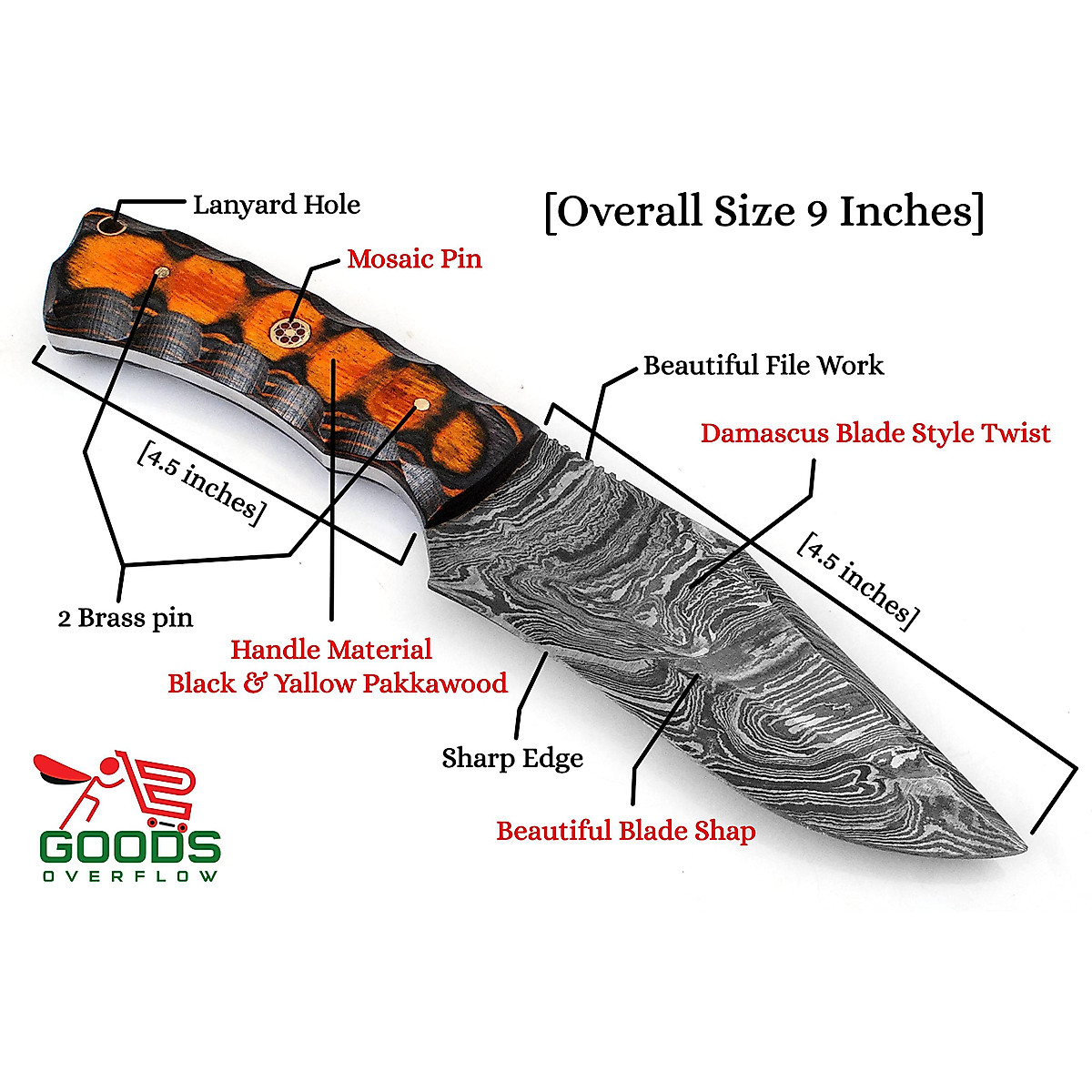 Handmade Damascus Hunting Knife with Beautiful Pakkawood Handle for Survival and Camping 9 Inch Fixed Blade Damascus Steel Knife with Sheath for Men