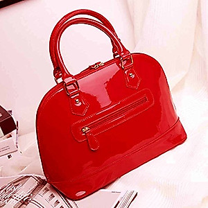 Mily Dome Satchel Handbag Patent Leather Bag Candy Color Jelly Shoulder Bag Tote Red