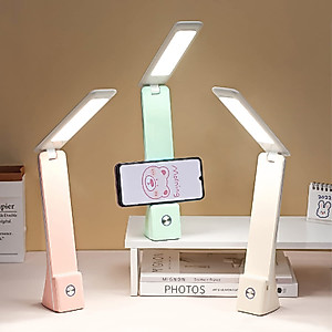 CometMars LED Desk Lamp (Green), Cordless Lamp with 3 Lighting Modes, Rechargeable Reading Lamp with Adjustable Arm, Foldable Eye Caring Table Light for Home Office Study