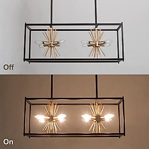 PHOSANT LIGHTING Black Gold Chandelier, 8-Light Linear Island Lights for Kitchen, 26" Modern Farmhouse Chandelier for Dining Room with Sputnik Spikes