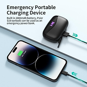 PSIER Wireless Earbuds Bluetooth Headphones 153H Playtime Ear Buds Digital LED Display Cell Phones Charging Function with 2000mAh Charging Case