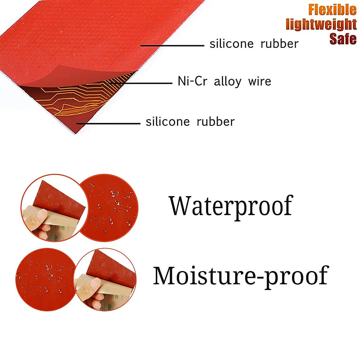 Harissess 5PCS Silicone Rubber Heating Pad,12V 7.5W Heating Baking Mats Electric Blanket Flexible Mat Constant Temperature 200℃ Max (50x50mm）