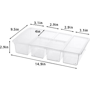 Eanpet 2Pack Veggie Tray with Lid 5 Compartment Food Container with Dividers Large Serving Tray Travel Snack Containers Stackable Produce Saver Snackle Box for Fruit,Vegetable,Salad,Meal