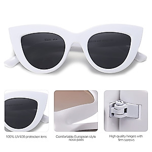 SOJOS Retro Small Vintage Cat Eye Sunglasses for Women Cute Fashion UV400 Sunnies SJ2939, White/Grey