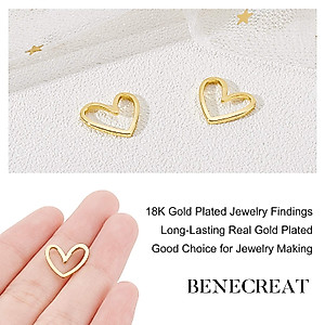 BENECREAT 20pcs Real 18K Gold Plated Linking Rings Brass Heart Jewelry Connectors Open Bezels for Bracelets Necklace DIY Making, Wedding, Mother's Day Festival Gifts, 11.5x13mm