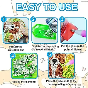 SUUYOO 8 Pcs Diamond Painting Coasters with Holder, Cute Dog Diamond Art Coasters, DIY Craft Kits for Adults, Small Diamond Art Coasters Kit for Kids Beginners