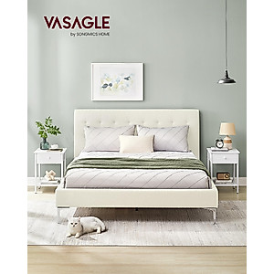 VASAGLE Nightstand, End Table, Side Table with Drawer and Shelf, 15.7 x 15.7 x 21.7 Inches, Bedroom, Steel Frame, Easy Assembly, Modern, Matte White ULET055W14