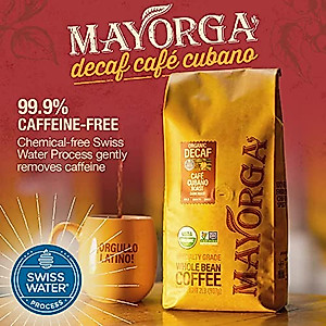 Mayorga Decaf Dark Roast Coffee 2lb bag Café Swiss Water Decaffeinated Cubano Roast Coffee - 100% Arabica Whole Coffee Beans - Smoothest Organic Coffee - Specialty Grade, Non-GMO, Direct Trade