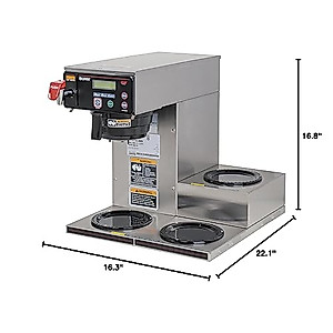 BUNN Axiom DV-3, Dual Voltage Automatic Commercial 12-Cup Coffee Maker, 3 Lower Warmers, 38700.0009,Grey, 7.5 Gallons