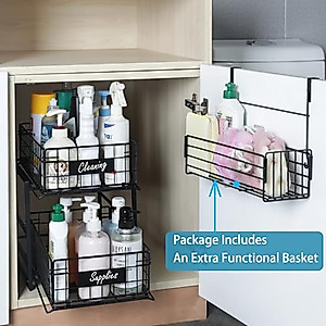Upgraded Under Sink Organizers and Storage, Pull Out Under Bathroom Cabinet Organizer with A Extra Multiple Functional Basket, Sliding Out Closet Organizer Basket, Height Between 2 Drawers: 10.36in