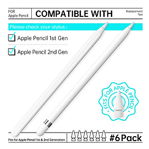 Pencil Tips Replacement for Apple Pencil 1st Gen 2nd Generation (6 Pack), Pen Nibs Compatible with iPad Pencil.
